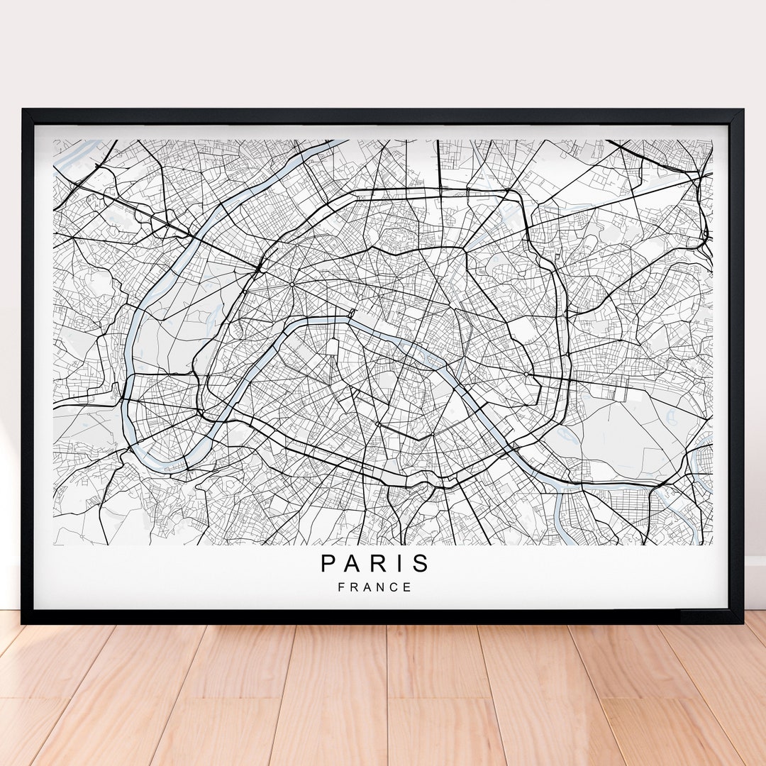 Paris City Horizontal Map France Print Poster Minimalist Home Decor ...