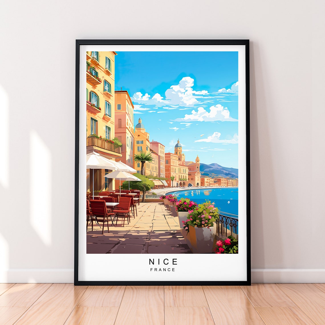 Nice City Illustration Print Nice Town France Travel Poster Gift ...