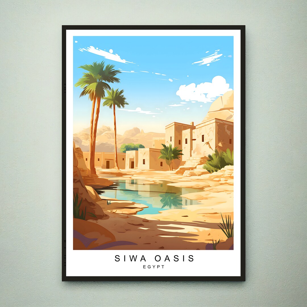 Siwa Oasis Illustration Print Siwa Oasis Town Egypt Travel Poster Gift ...