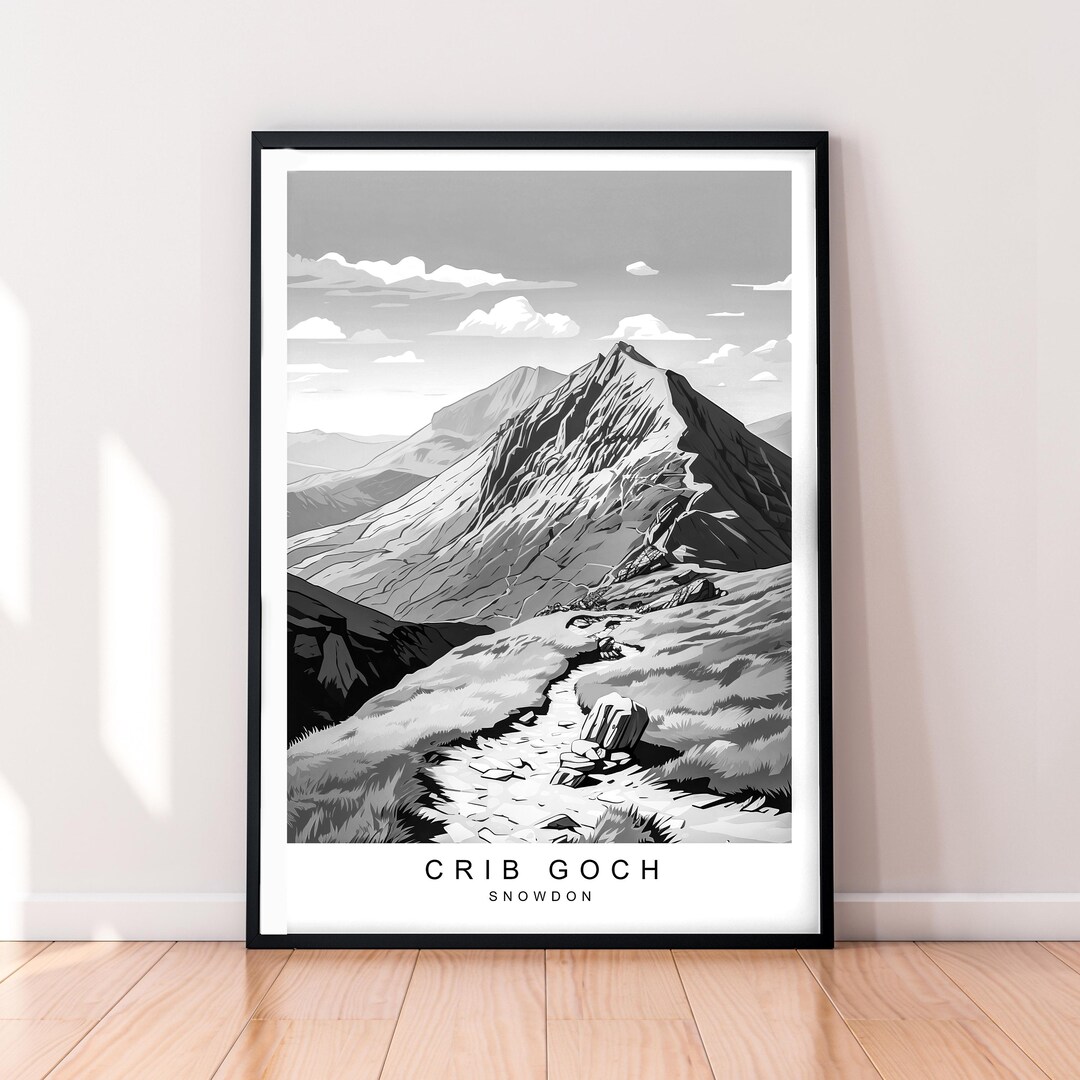 Black and White Crib Goch Illustration Print Greyscale Crib Goch ...