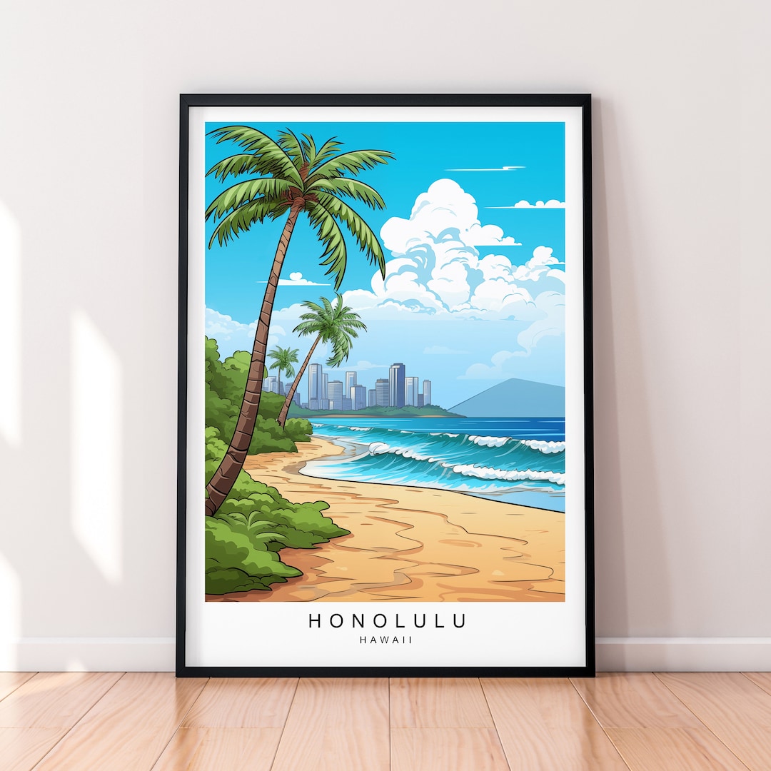 Honolulu Travel Print Honolulu Hawaii Illustration Art Poster Gift ...
