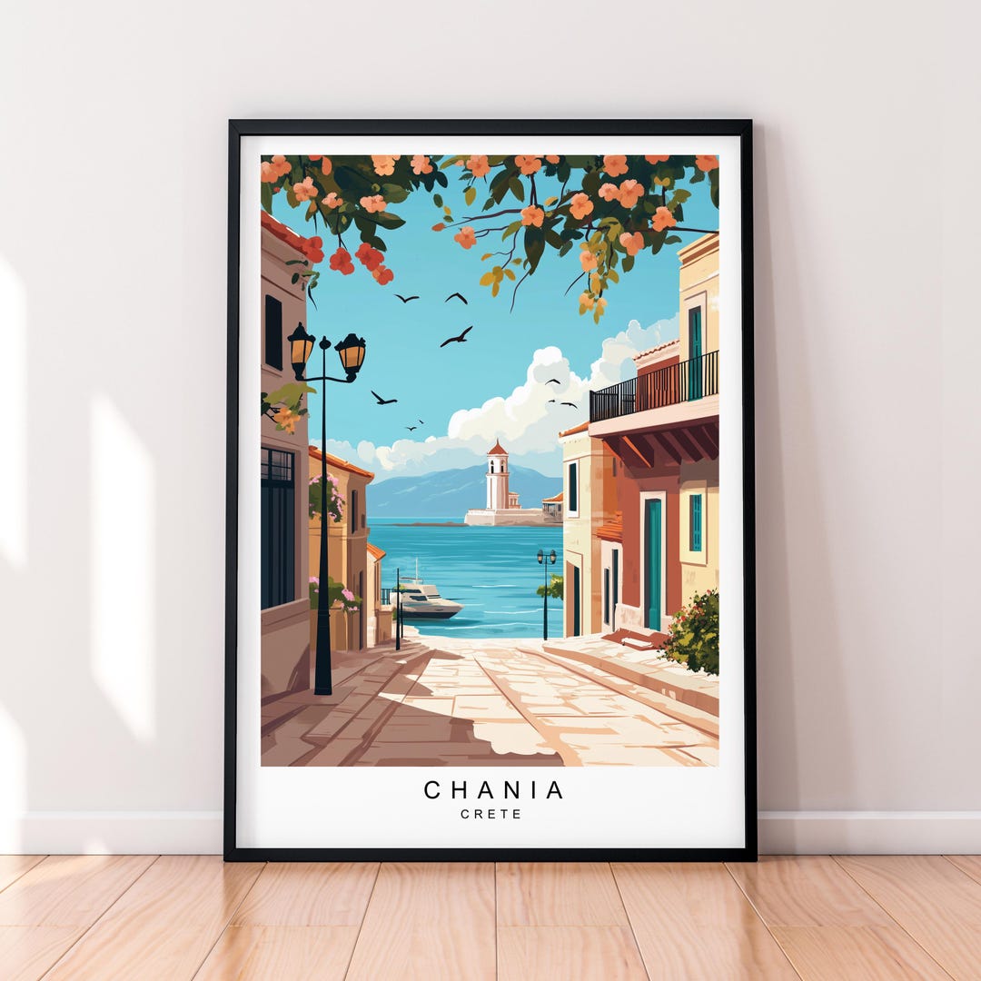 Chania Crete Art Print Illustration Chania Crete Poster Wall Art Gift ...