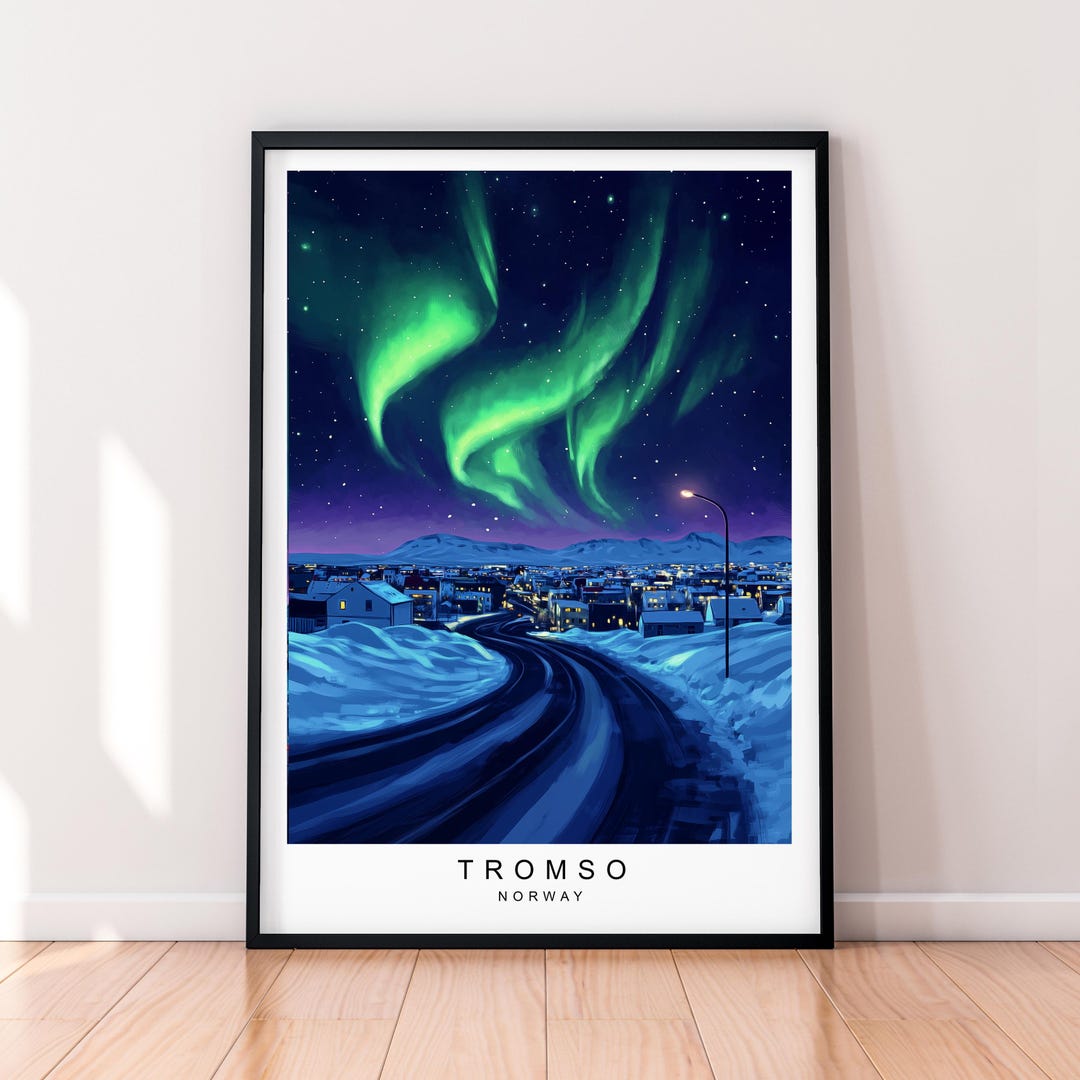 Tromso Travel Print Art Illustration Tromso Norway Aurora Poster Wall ...