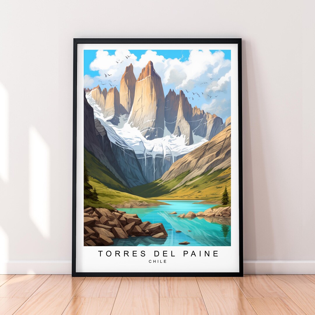 Torres Del Paine Illustration Print Torres Del Paine Mountains National ...