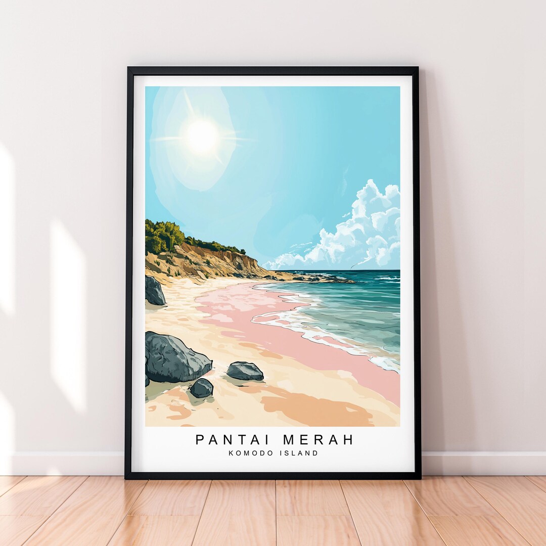 Pantai Merah Pink Beach Art Print Illustration Pantai Merah Komodo ...
