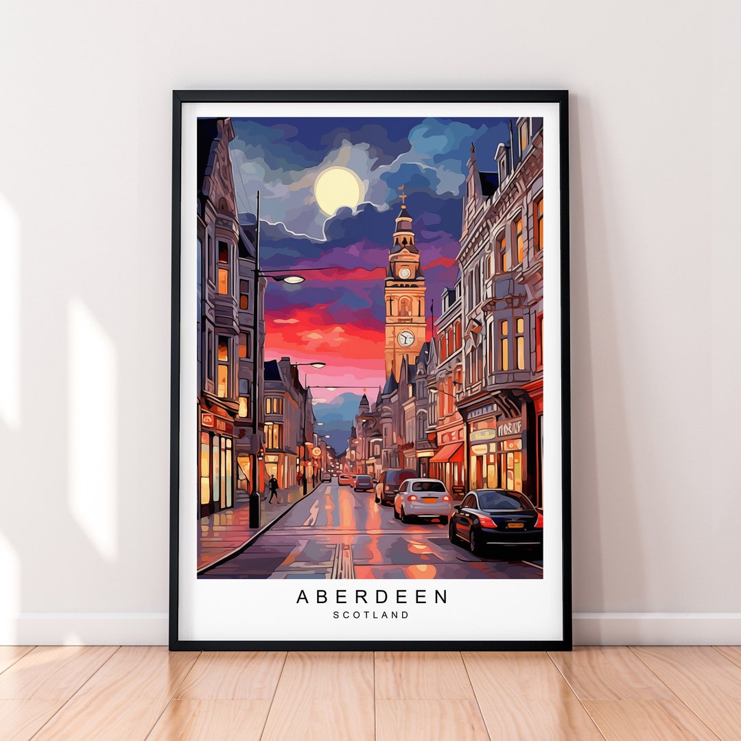 Aberdeen Night Illustration Print Aberdeen Scotland Travel Poster Gift ...
