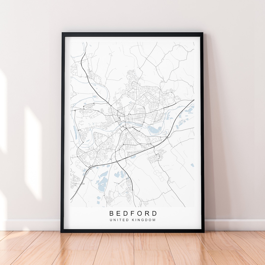 Bedford Map England Print Poster Minimalist Home Decor Bedford UK Town ...