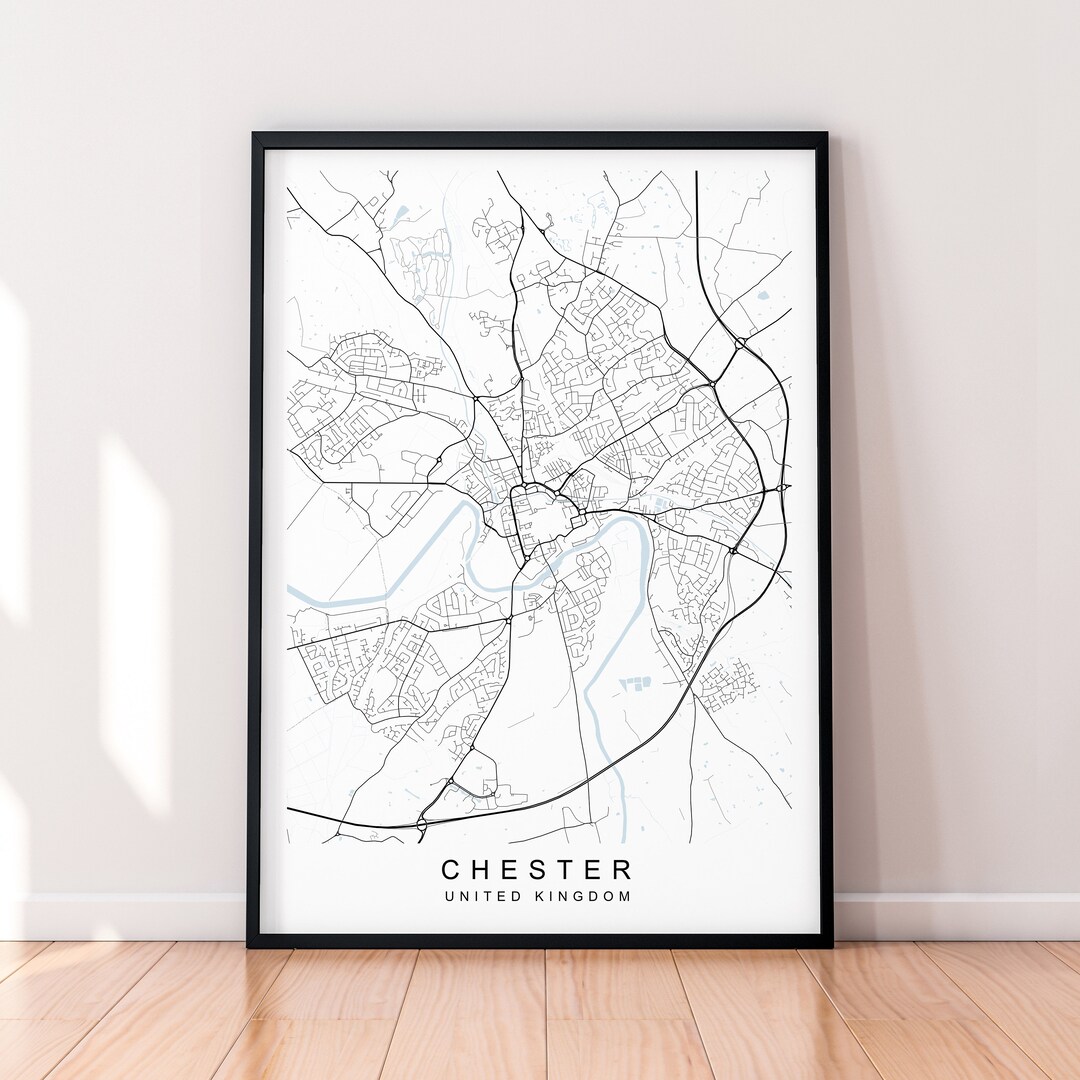 Chester Town Map England Print Poster Minimalist Home Decor Chester ...