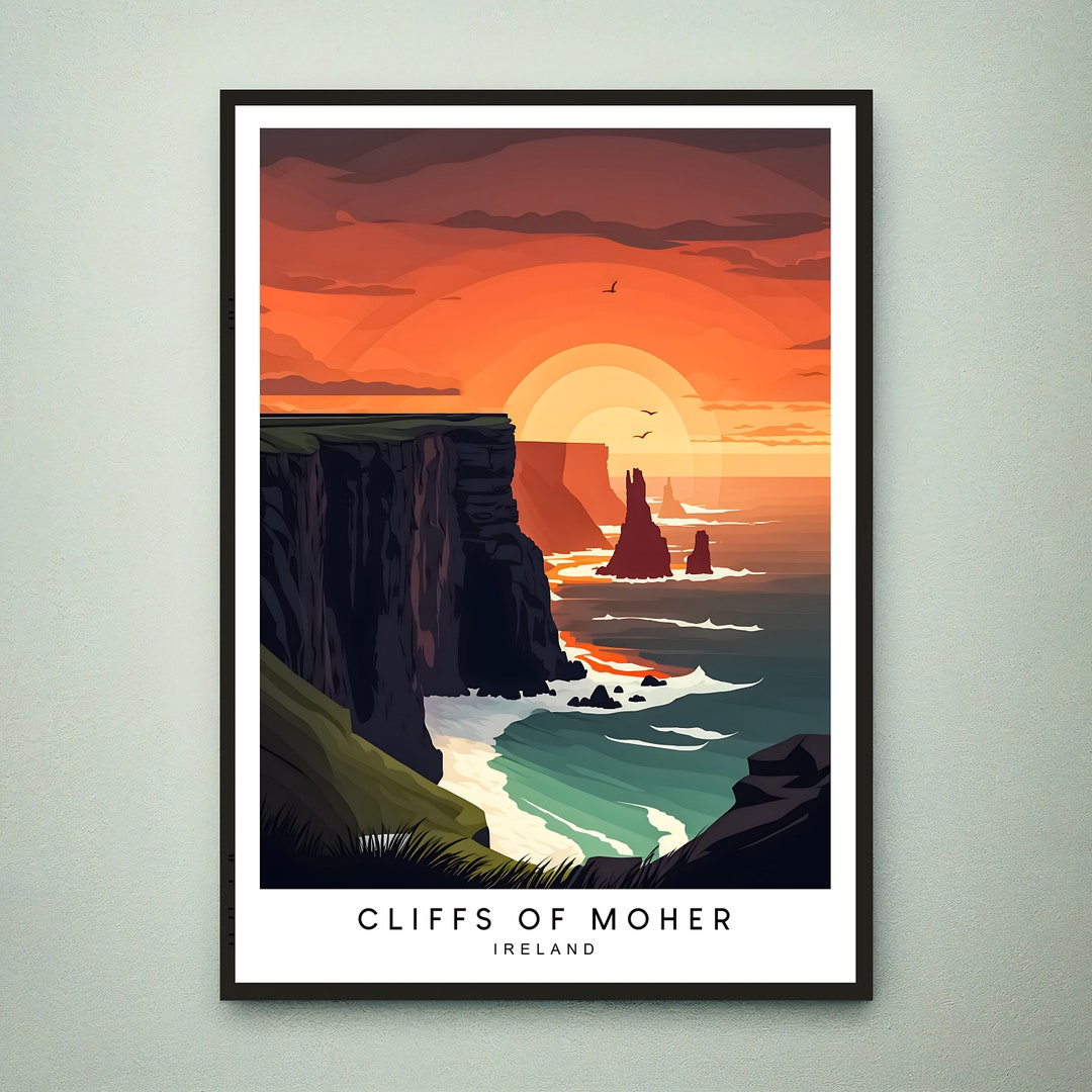 Cliffs of Moher Sunset Illustration Print Cliffs of Moher Ireland ...