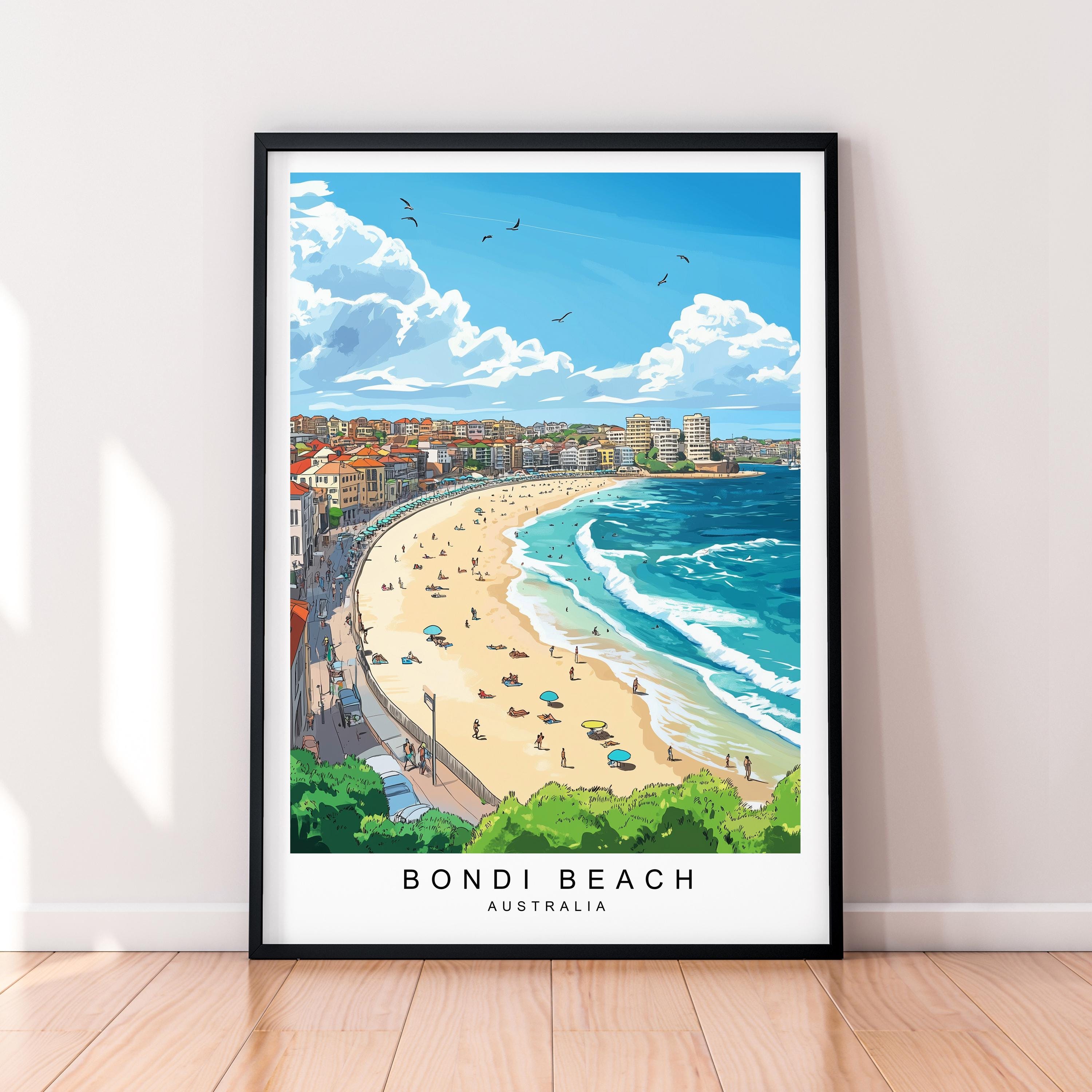 Bondi Beach and Palms Illustration Print Bondi Beach Poster Wall Art ...