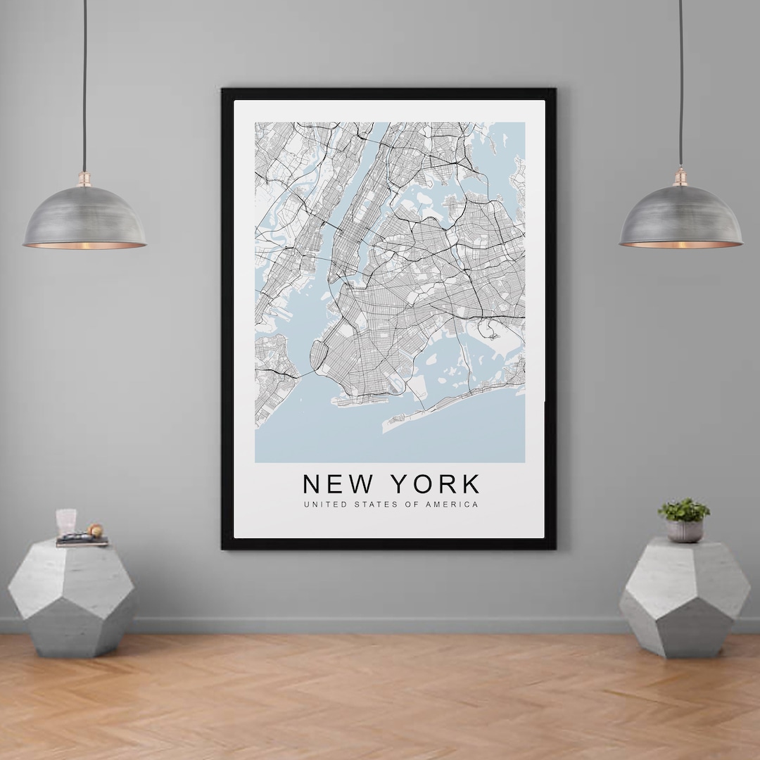 New York USA City Town Map Print Minimalist Home Map Poster Wall Decor ...