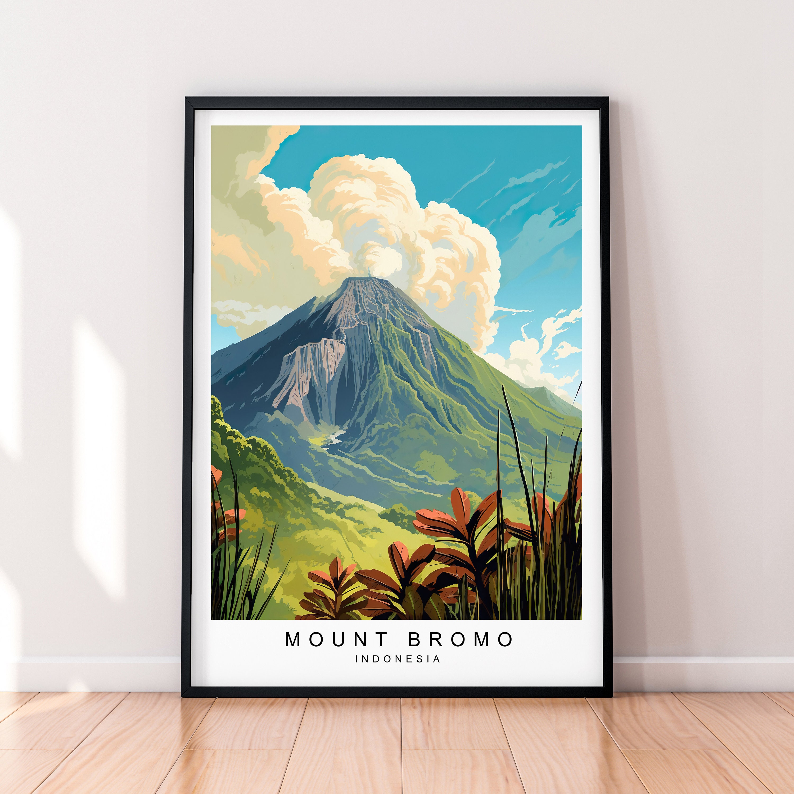 Mount Bromo Illustration Print the Bromo Volcano Travel Poster Gift ...