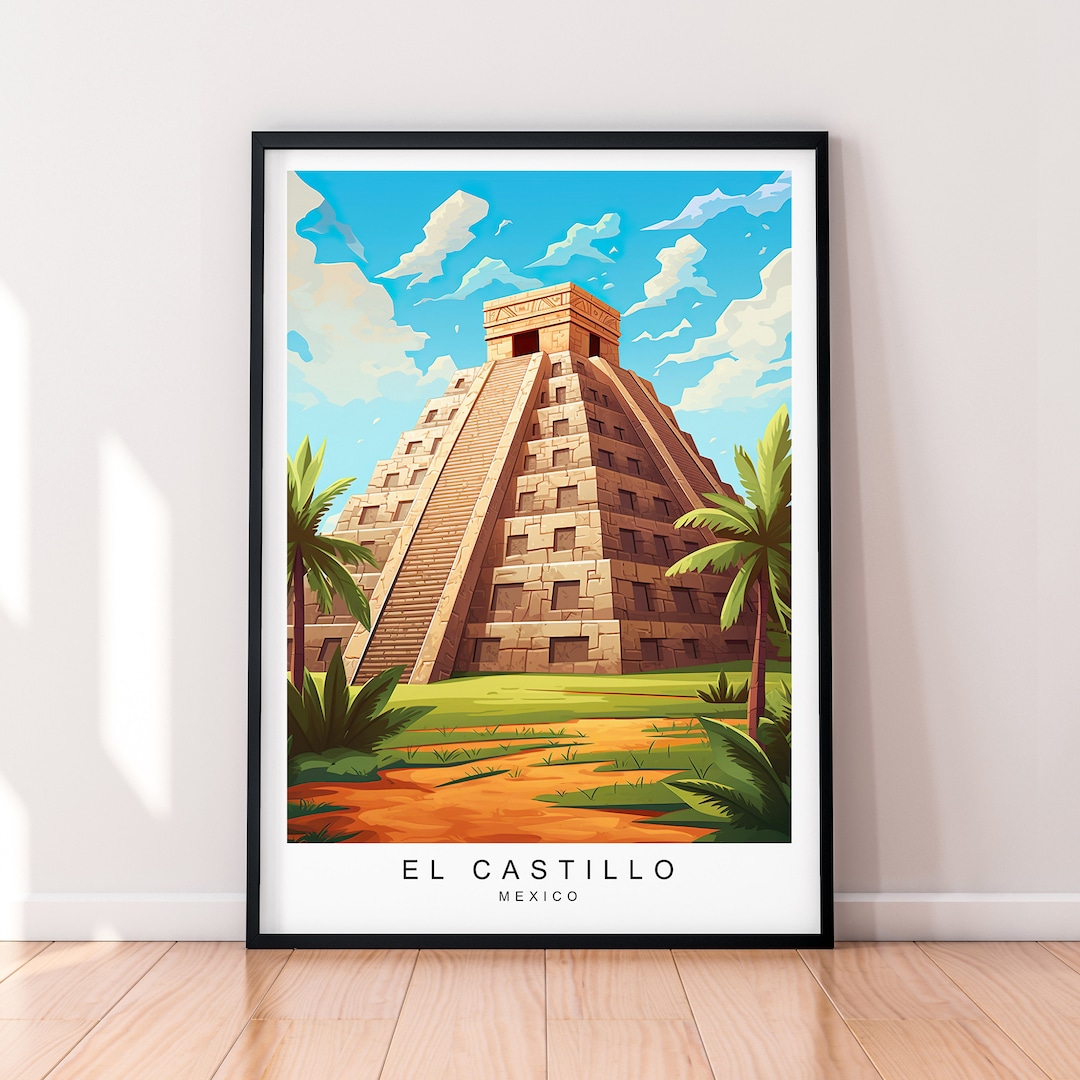 El Castillo Illustration Print El Castillo Chichen Itza Temple Poster ...