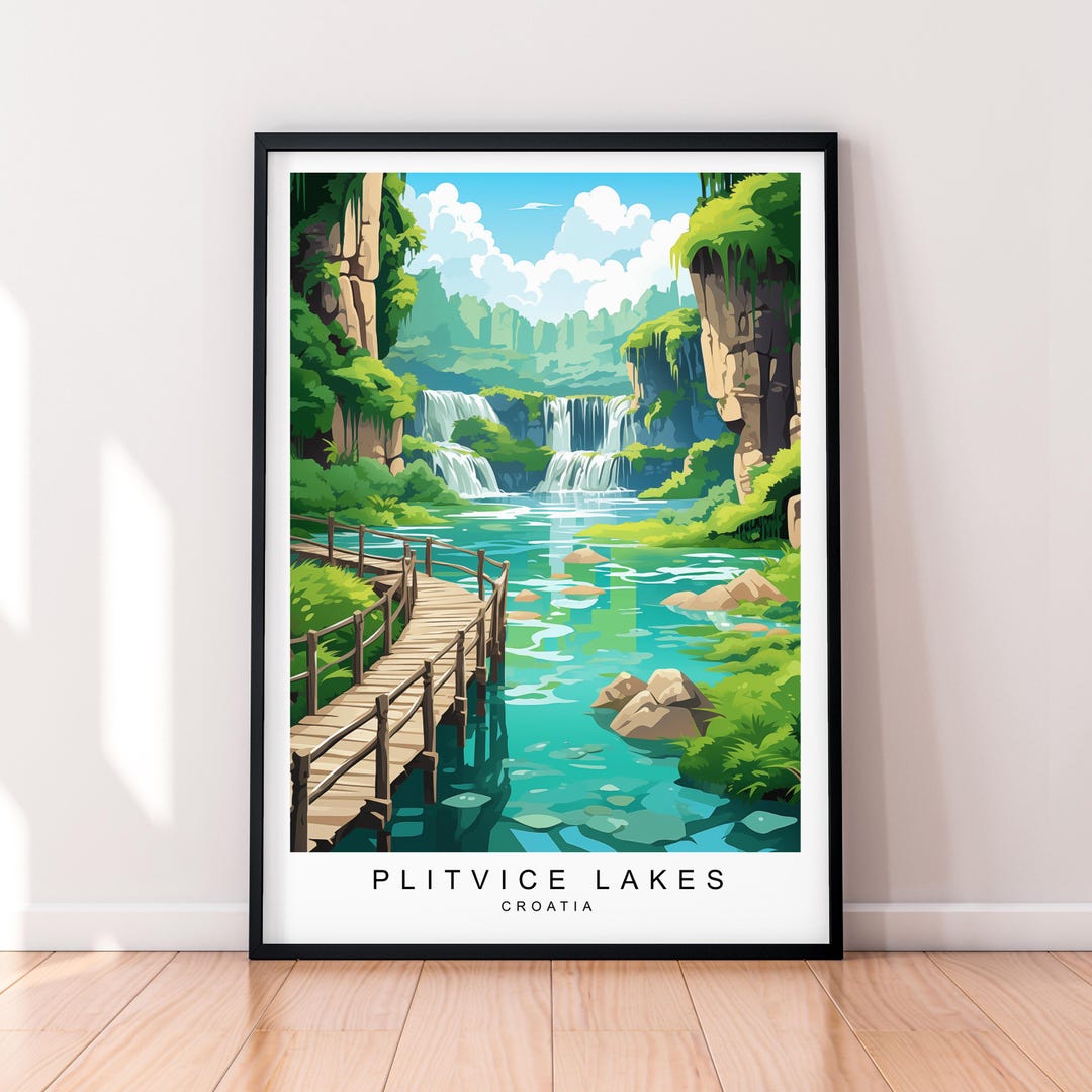 Plitvice Illustration Print Plitvice Lakes National Park Trail Poster ...