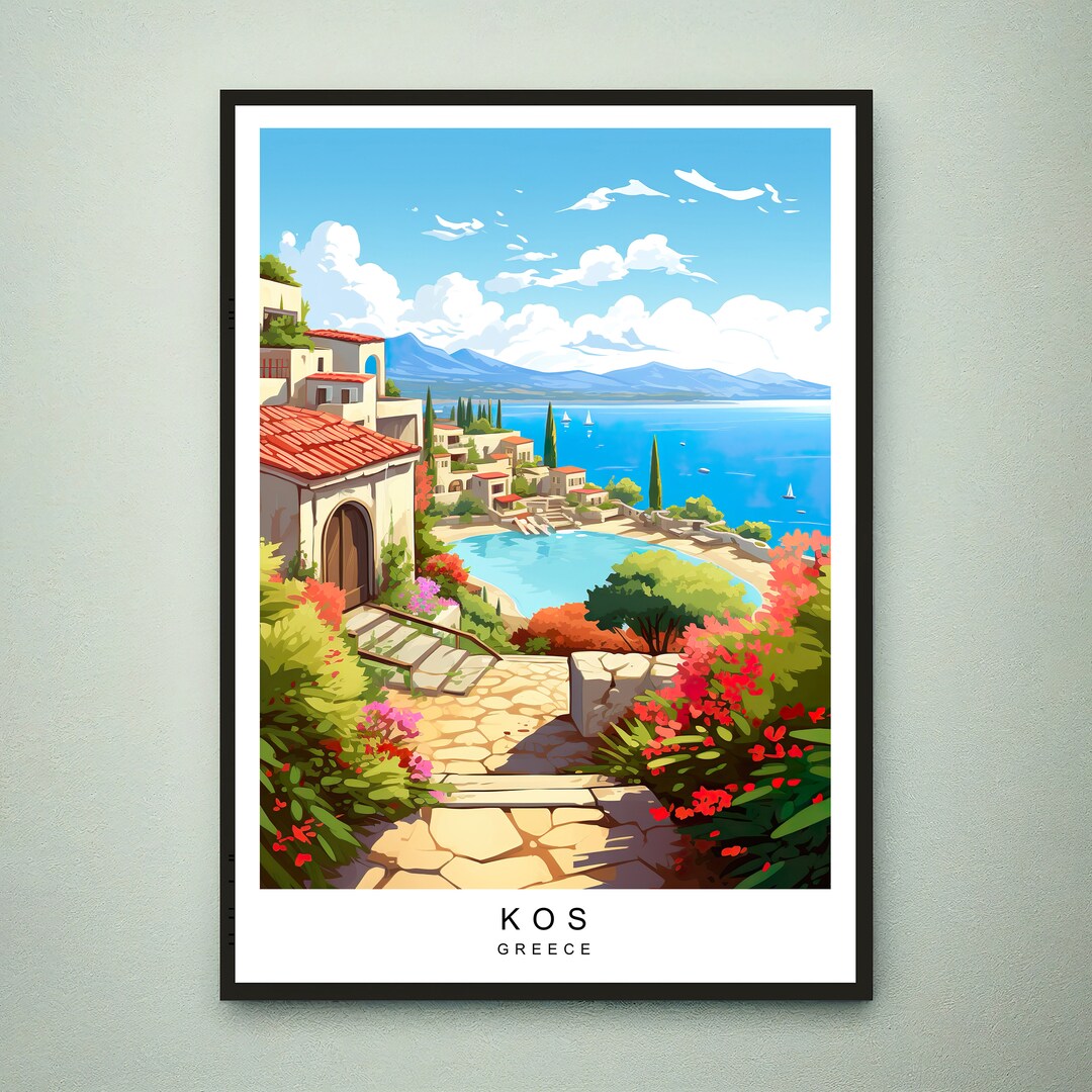 Kos Greece Illustration Print Kos Dodecanese Islands Travel Poster Gift ...