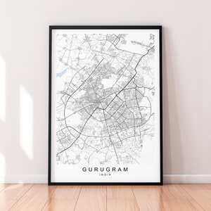 Gurugram City India Map Print Poster Minimalist Home Gurgaon India Town ...