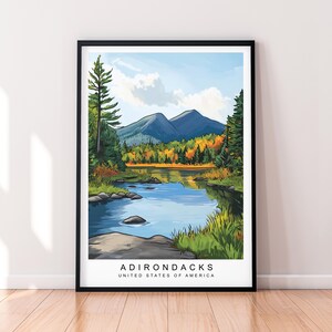 Adirondack Mountains Art Print Illustration Adirondack National Park ...