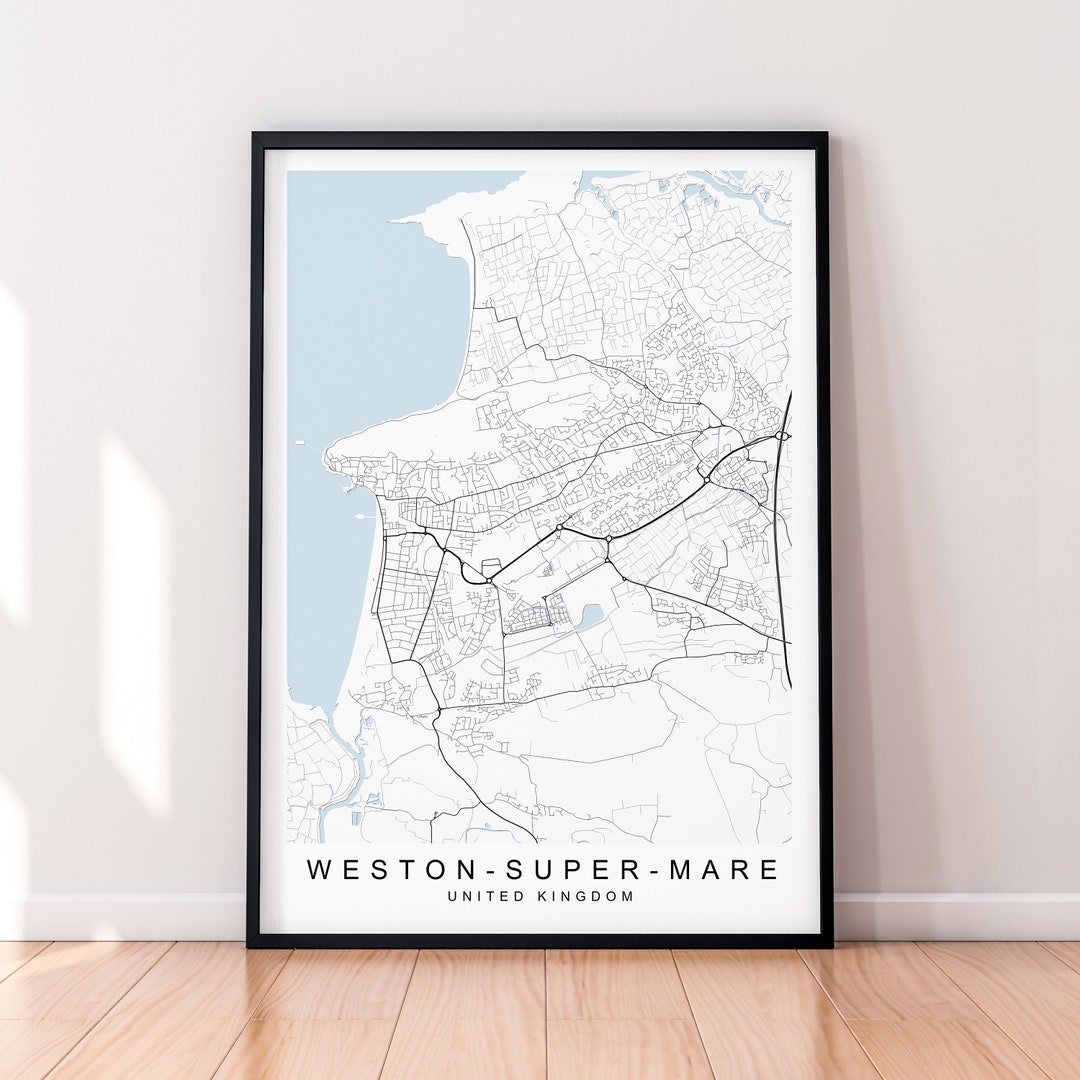 Weston-super-mare Map England Print Poster Minimalist Home Decor Weston ...