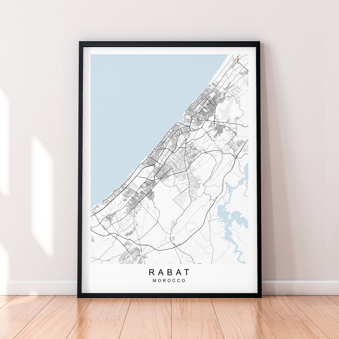 Rabat City Map Print Poster Minimalist Home Rabat Morocco Map Poster ...