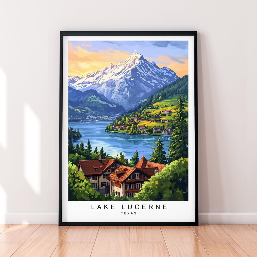 Lake Lucerne Sunset Illustration Print Lake Lucerne Switzerland Poster ...