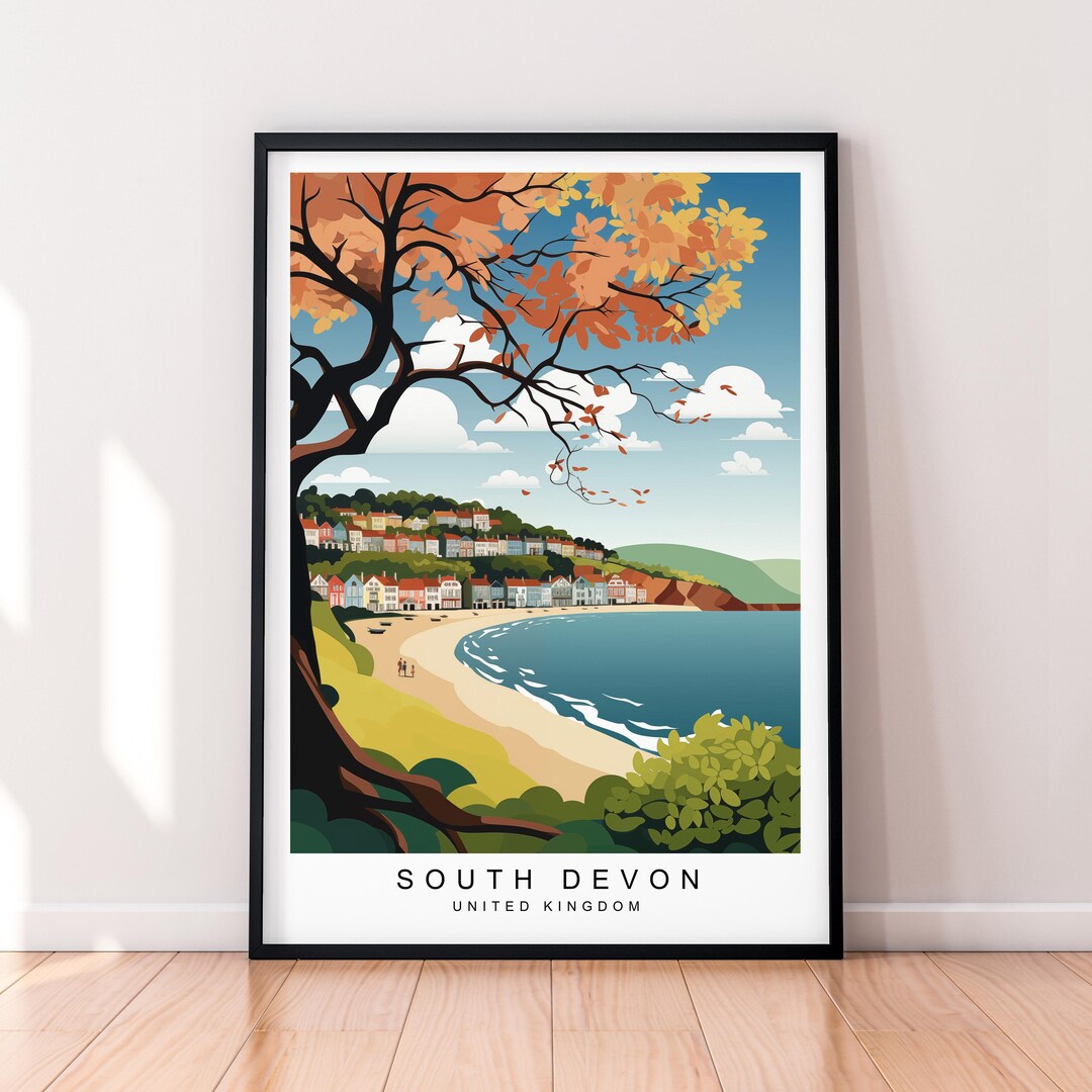 South Devon Coast Illustration Print South Devon Poster Wall Art Gift ...