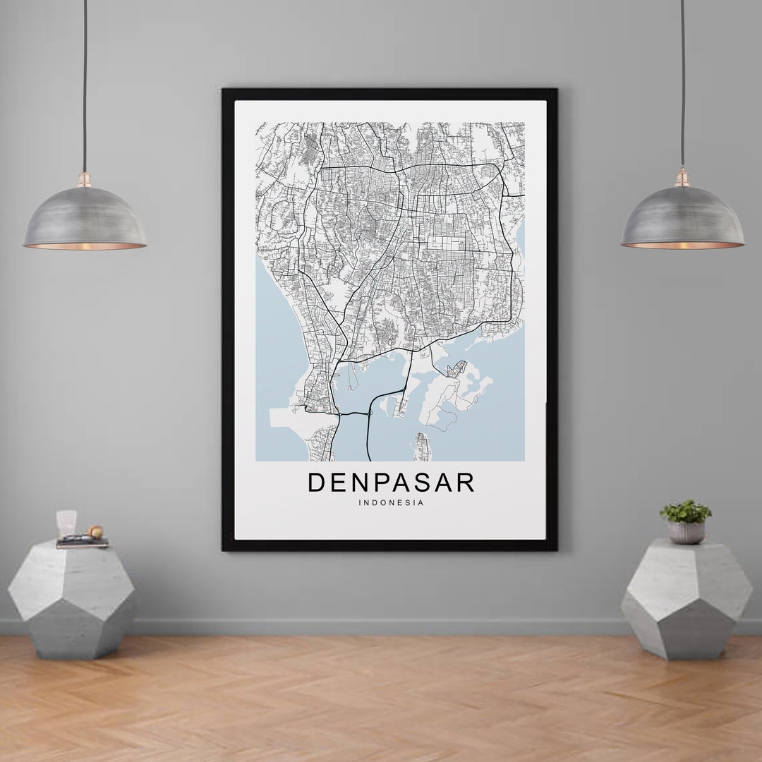 Denpasar Map Indonesia City Map Print Minimalist Home Map Poster Wall ...