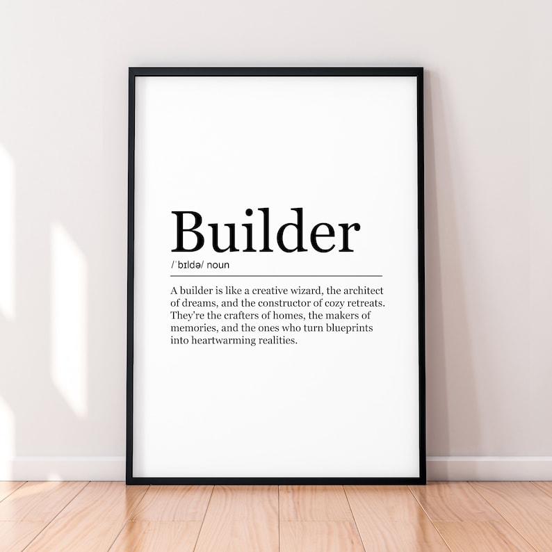 Builder Funny Print Definition Poster Builder Wall Art Minimalist Gift ...