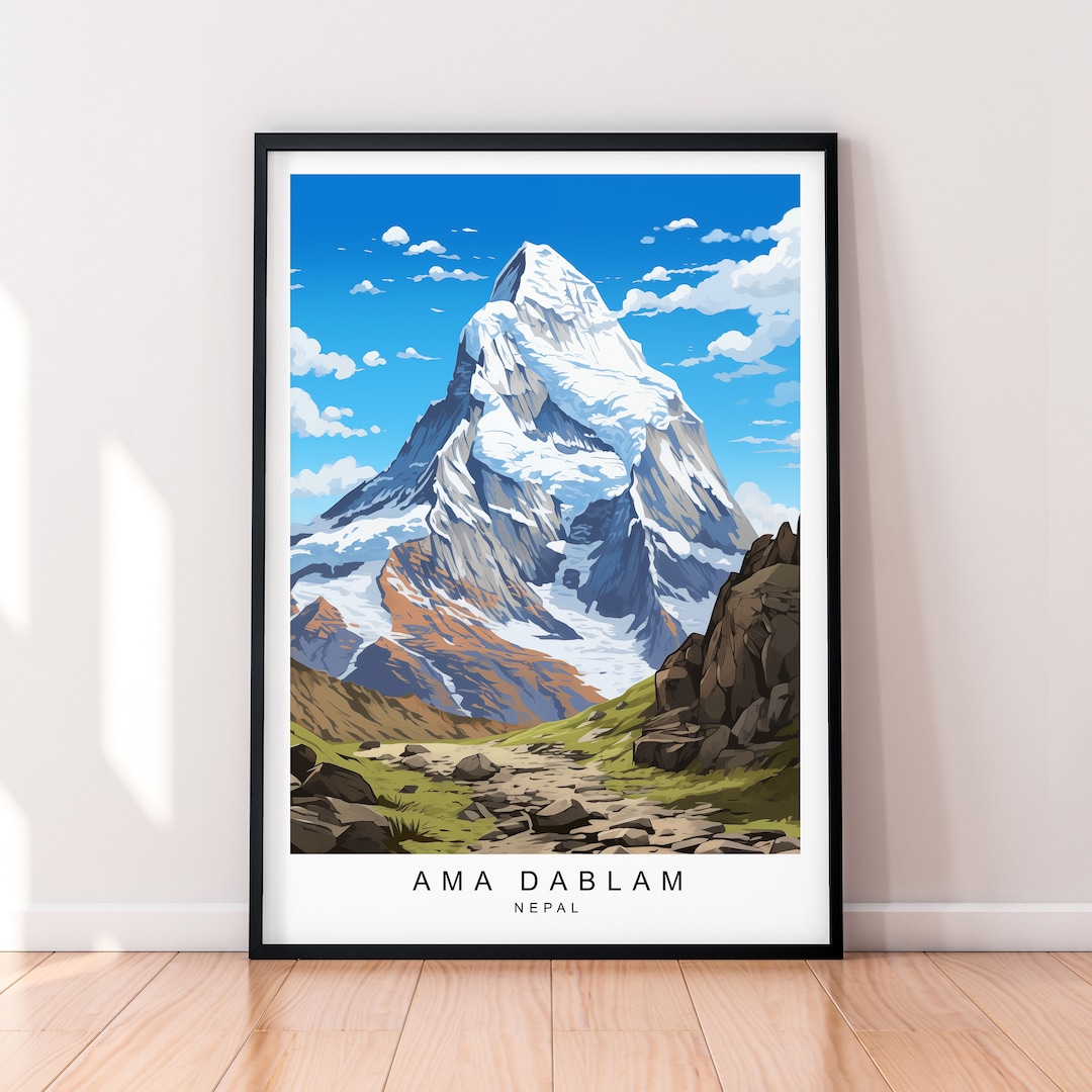 Ama Dablam Illustration Print Mount Ama Dablam Travel Art Poster Gift ...