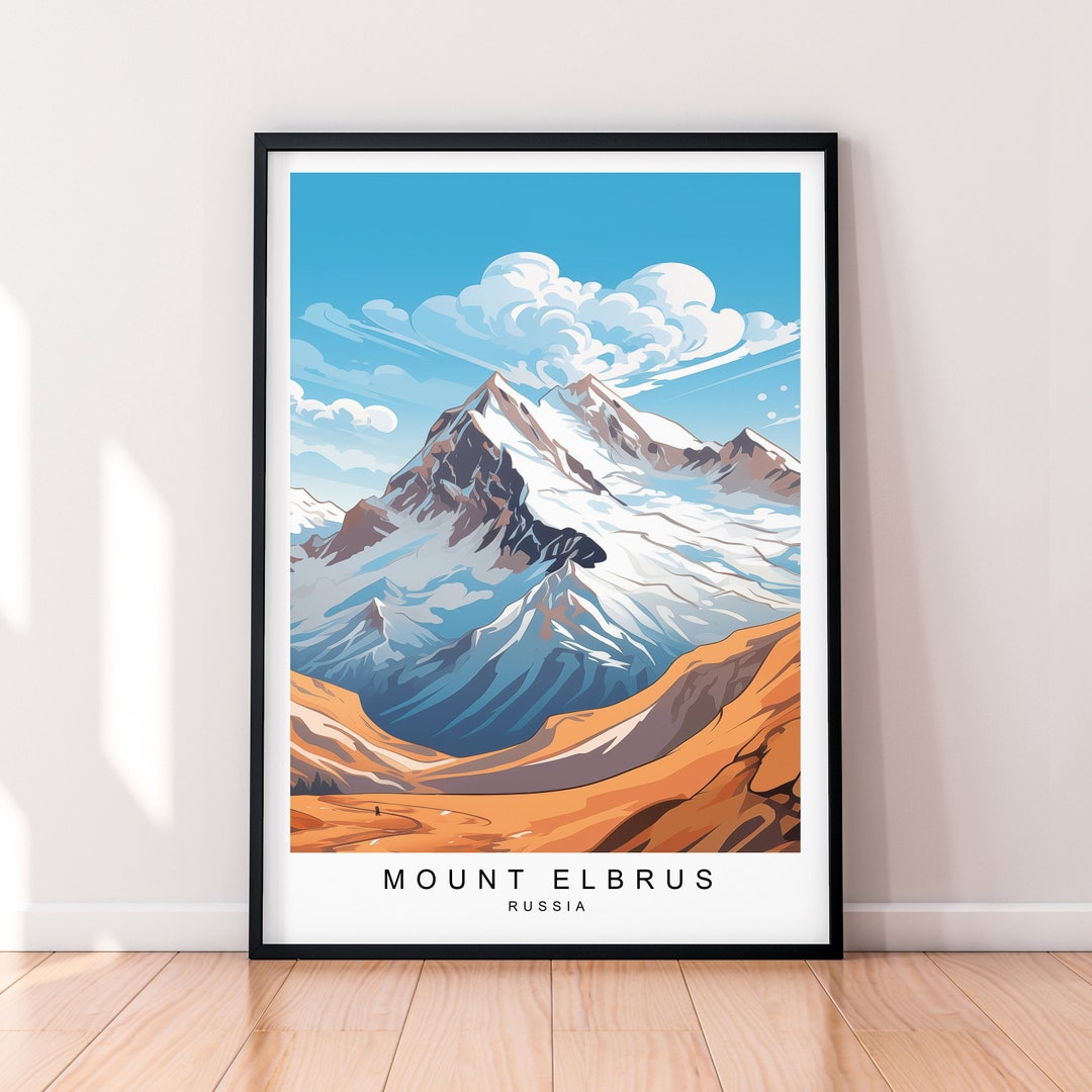 Mount Elbrus Travel Print Mount Elbrus Illustration Art Poster Gift ...