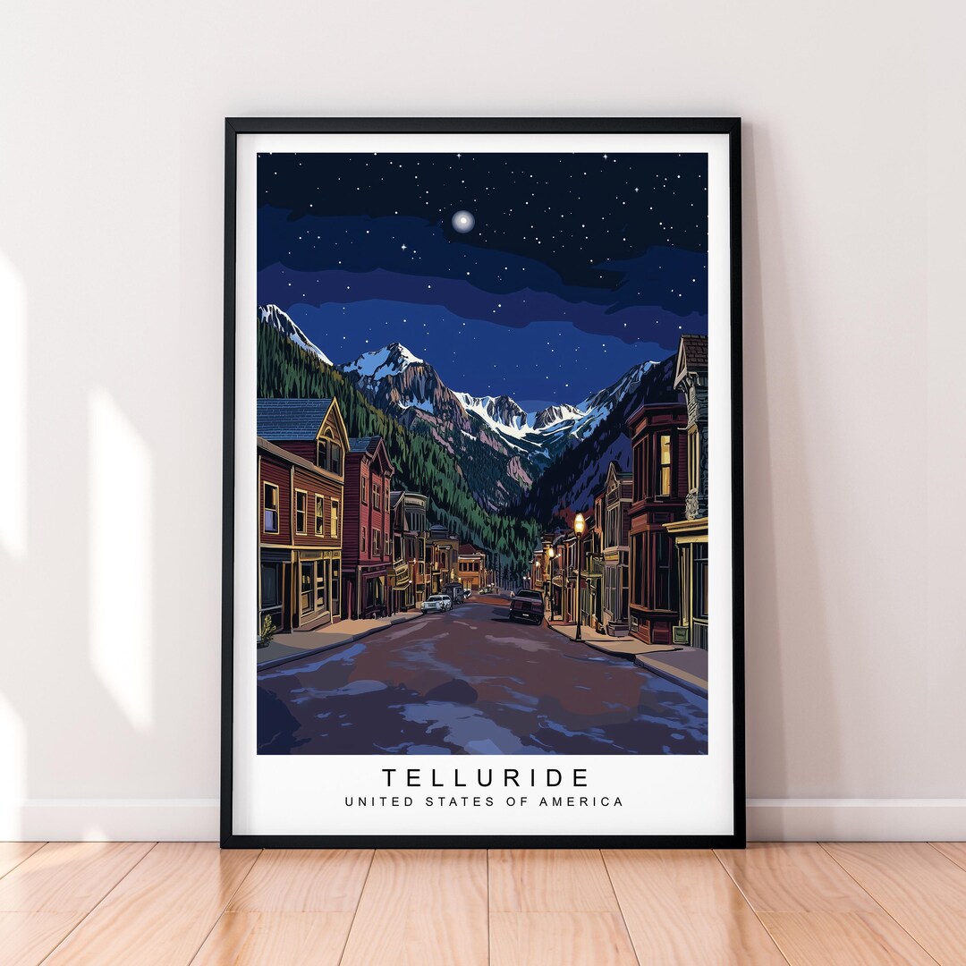 Telluride Colorado Night Illustration Print Telluride Poster Wall Art ...
