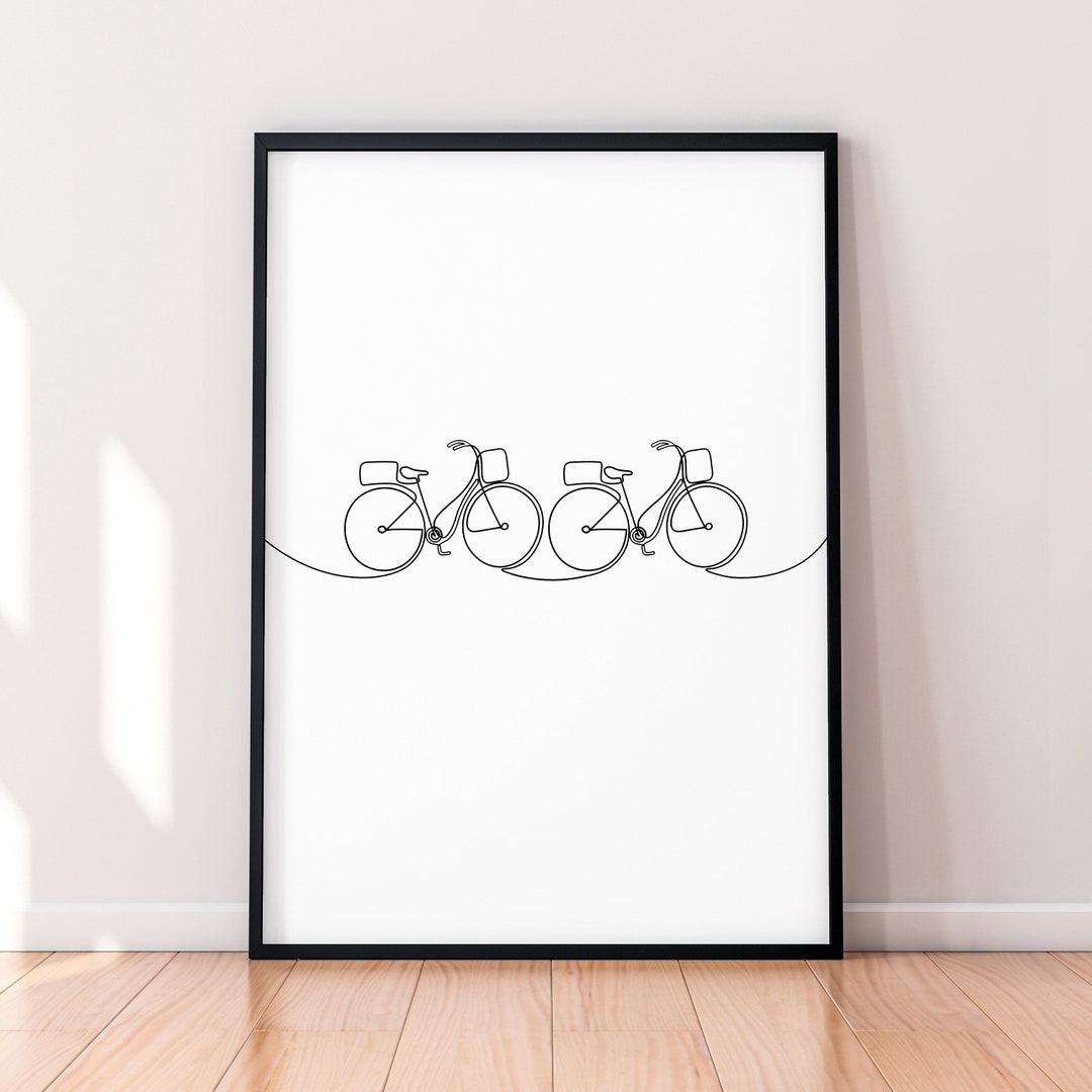 Two Bikes Bicycles Single Line Connected Print Line Art Poster Wall Art ...