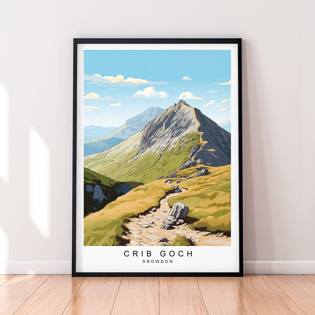 Crib Goch Illustration Print Crib Goch Snowdonia Wales Mountains Poster ...