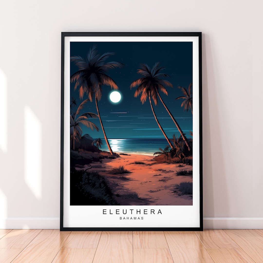 Eleuthera Beach Night Art Print Illustration Eleuthera Bahamas Poster ...