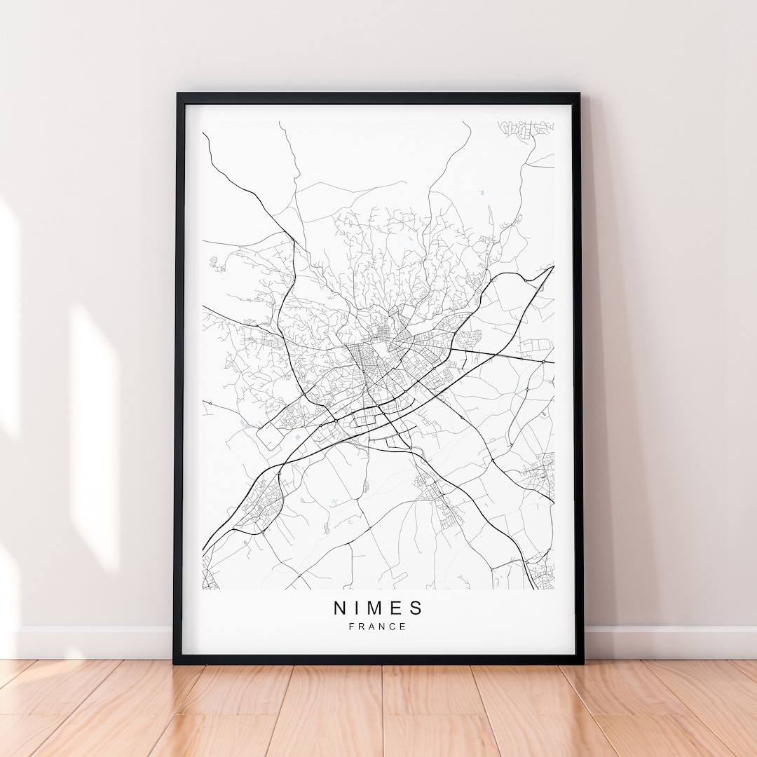 Mapa de la ciudad de Nimes, póster impreso de Francia, decoración ...