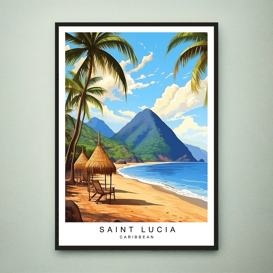Saint Lucia Illustration Print Saint Lucia Poster Gift Unframed Print ...
