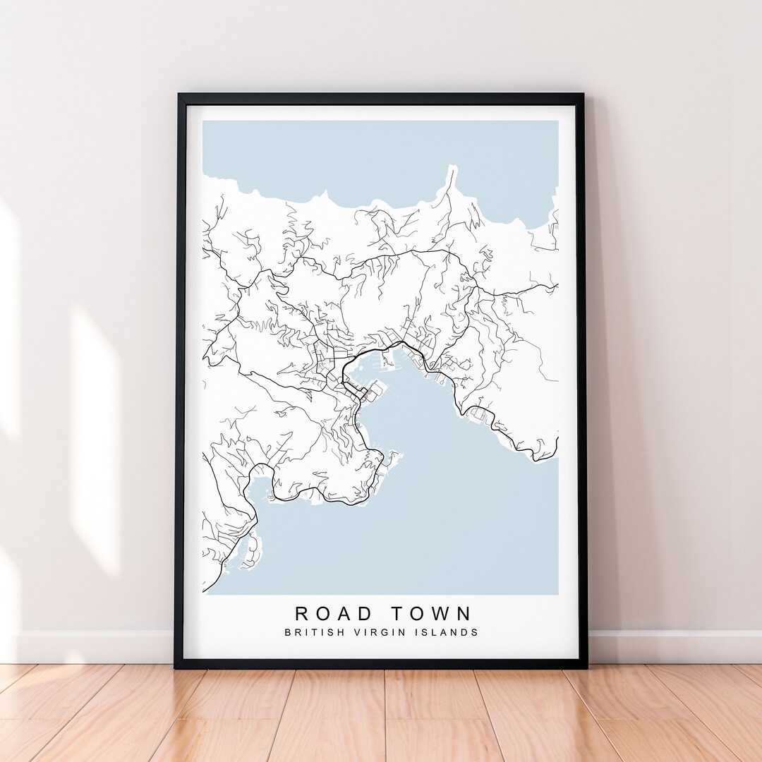 Road Town Map British Virgin Islands Print Poster Minimalist Home Decor ...