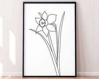 Daffodil One Line Drawing, Spring Wall Art, Nature Print, Easter ...