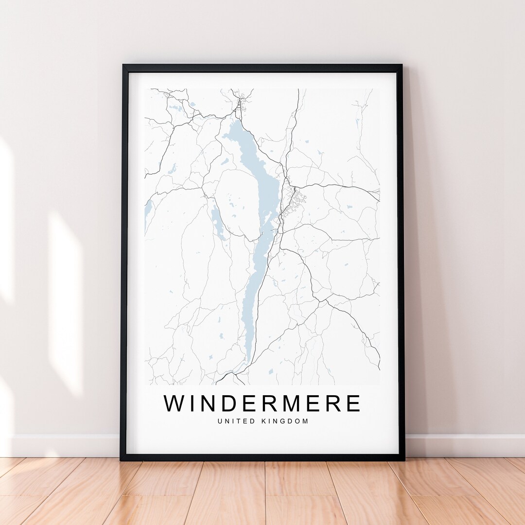 Windermere Lake Map England Print Minimalist Windermere United Kingdom ...