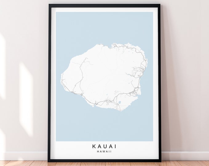 Kauai Map Poster, Kauai Art Print, Hawaii Maps, Kauai Hawaii USA ...