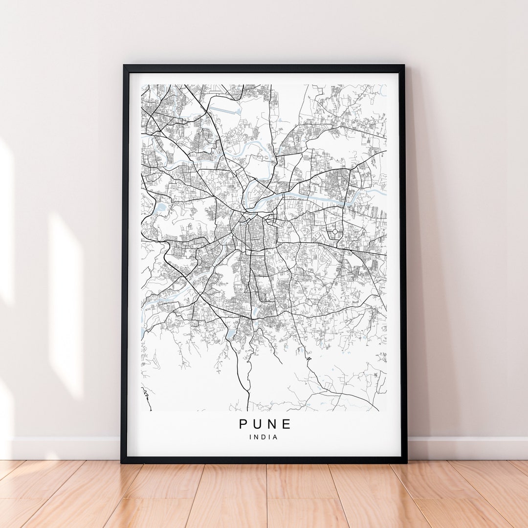 Pune City India Map Print Poster Minimalist Home Pune India Town City ...