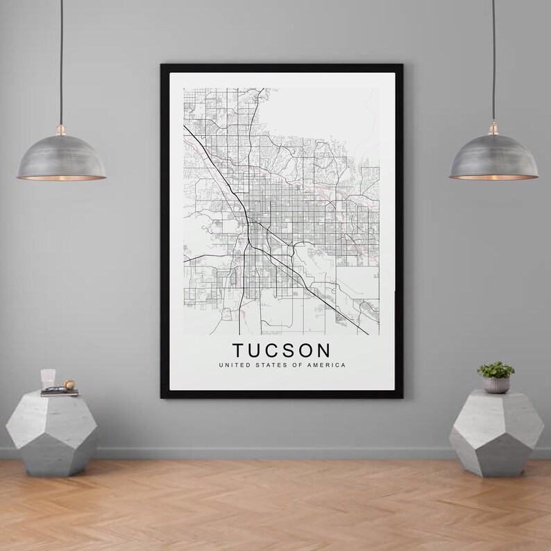 Tucson Arizona USA City Town Map Print Home Map Poster Wall | Etsy