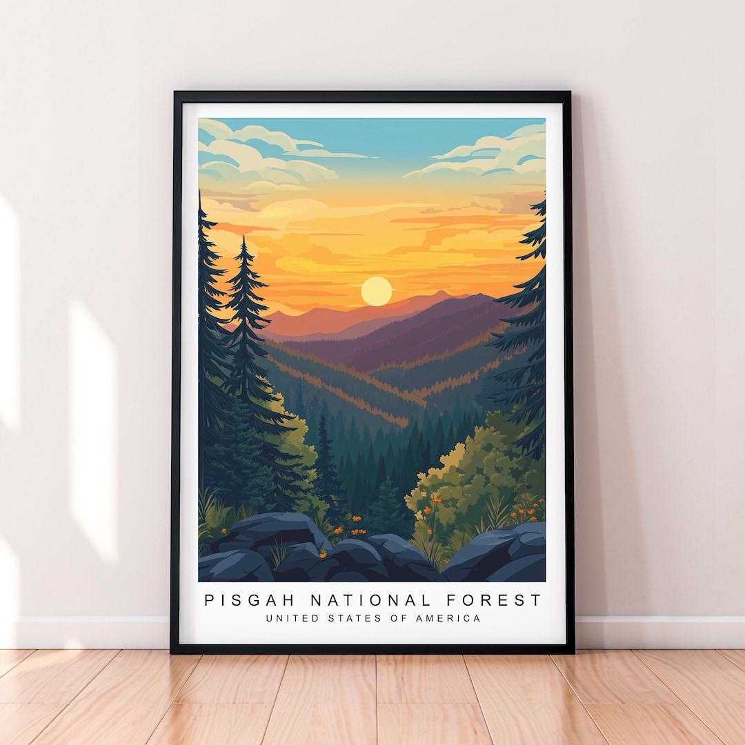 Pisgah National Forest Sunset Travel Print Art Illustration Pisgah ...