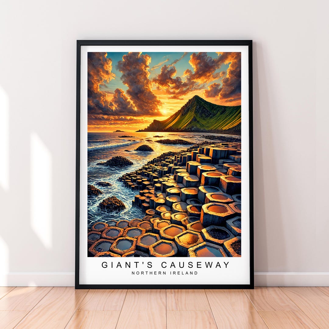 Giants Causeway at Sunset Art Print Illustration Giants Causeway Poster ...