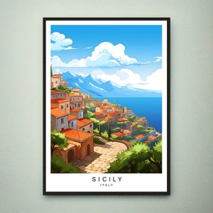 Sicily Illustration Print Sicily Island Italy Travel Poster Gift ...