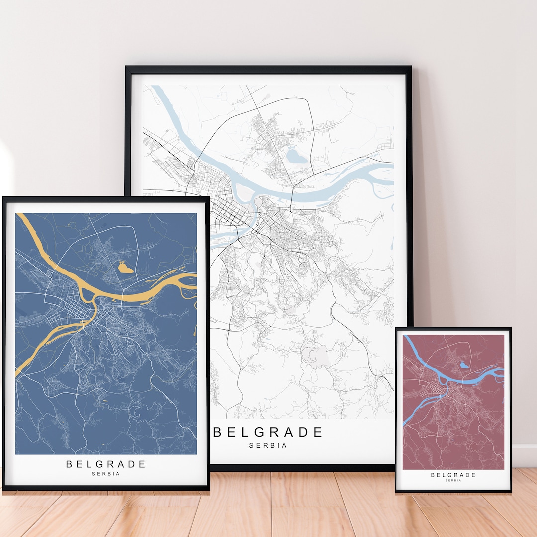 Belgrade City Map Print Minimalist Belgrade Serbia Home Map Poster Wall ...