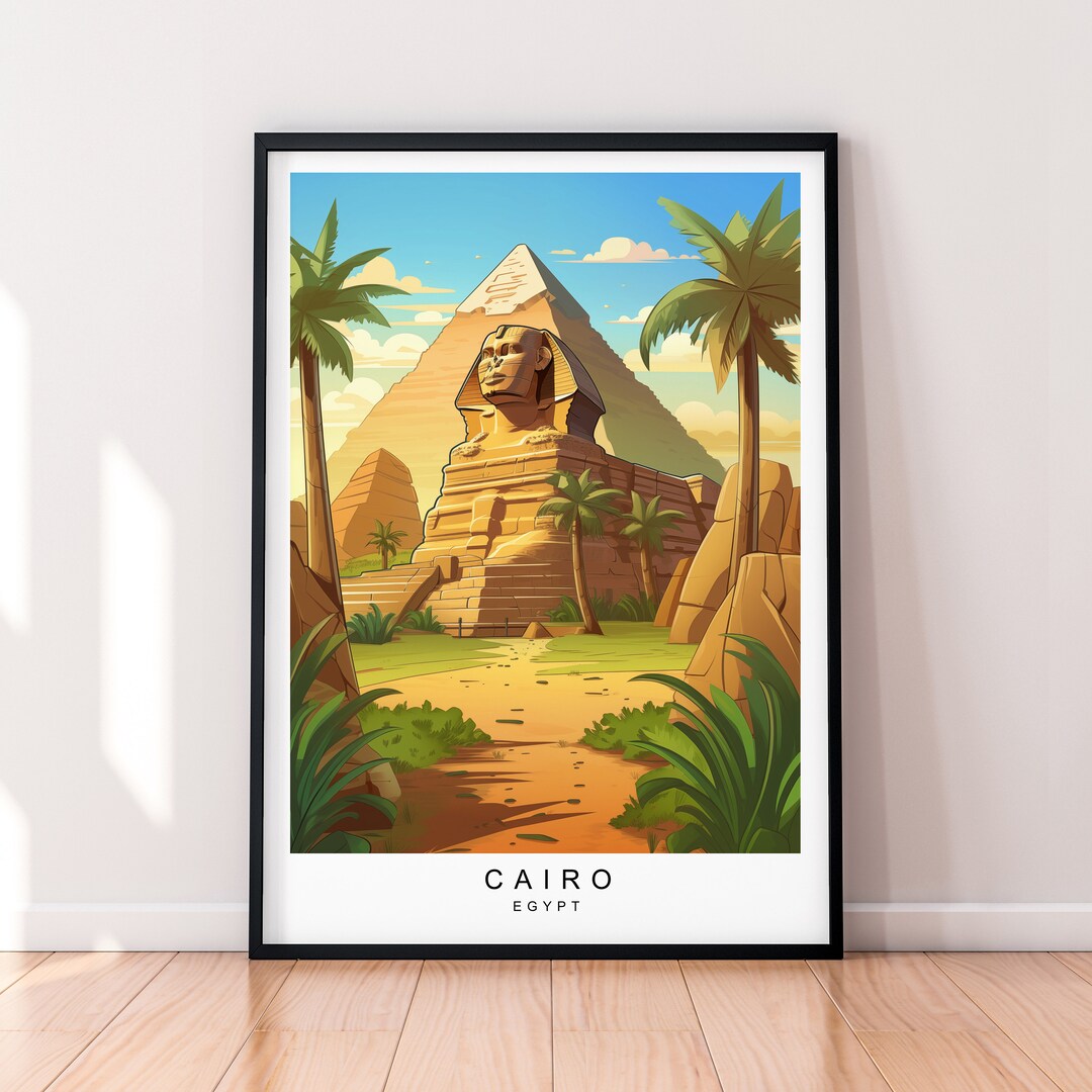 The Great Pyramid of Giza Illustration Print Egyptian Pyramid Statue ...