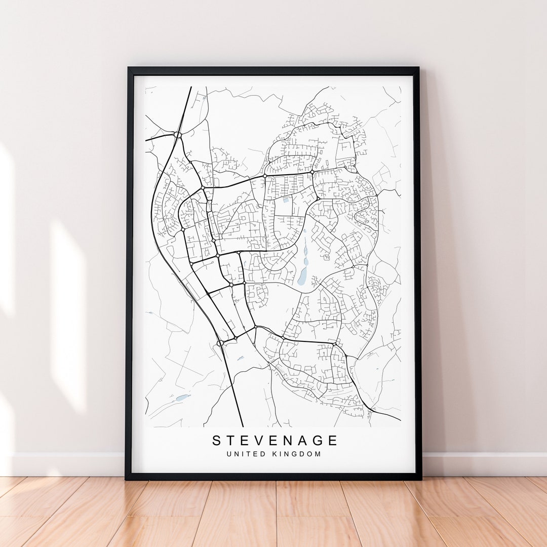 Stevenage Map England Print Poster Minimalist Home Decor Stevenage UK ...