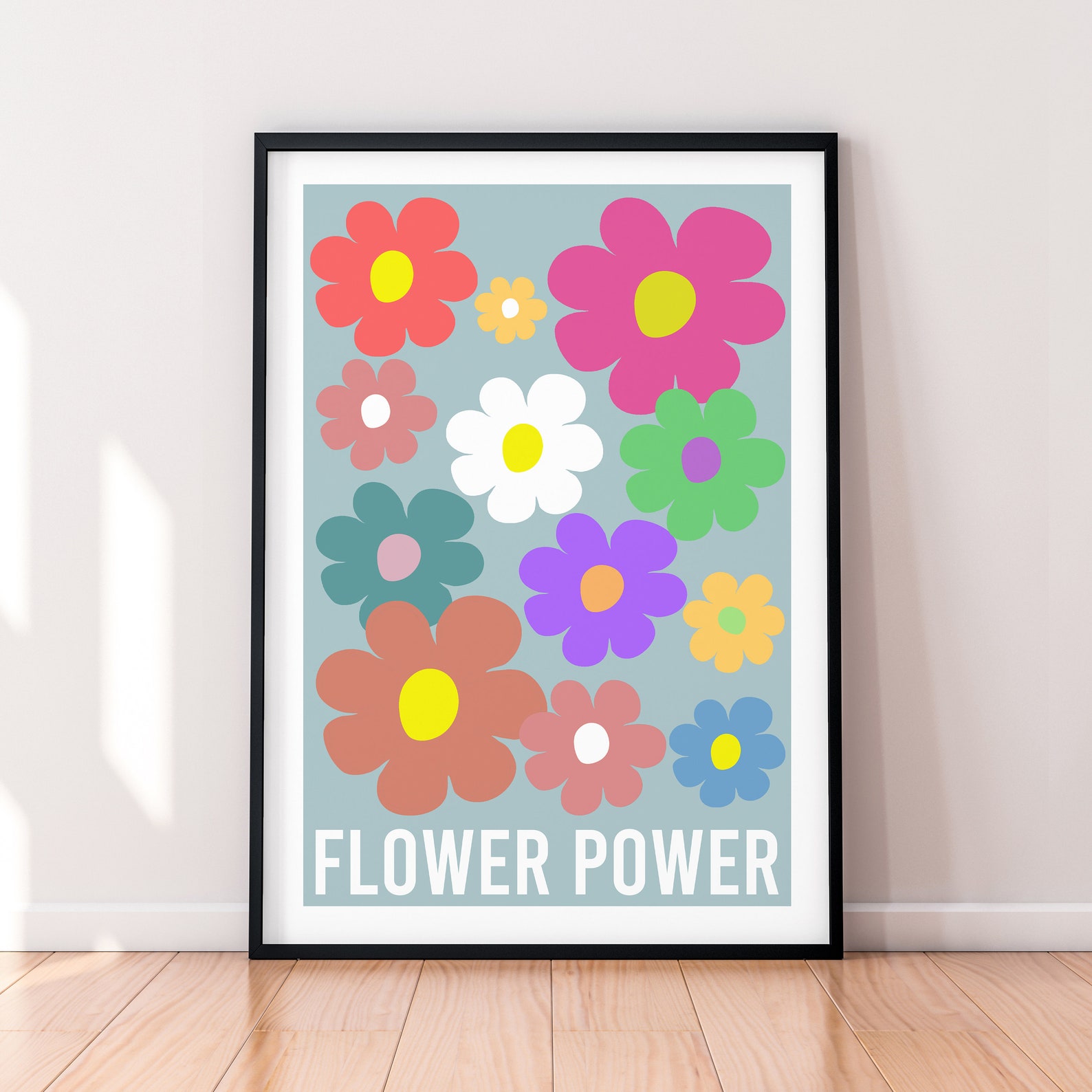 Flower Floral Power Print Poster Nursery Pastel Retro Vintage Hippie ...