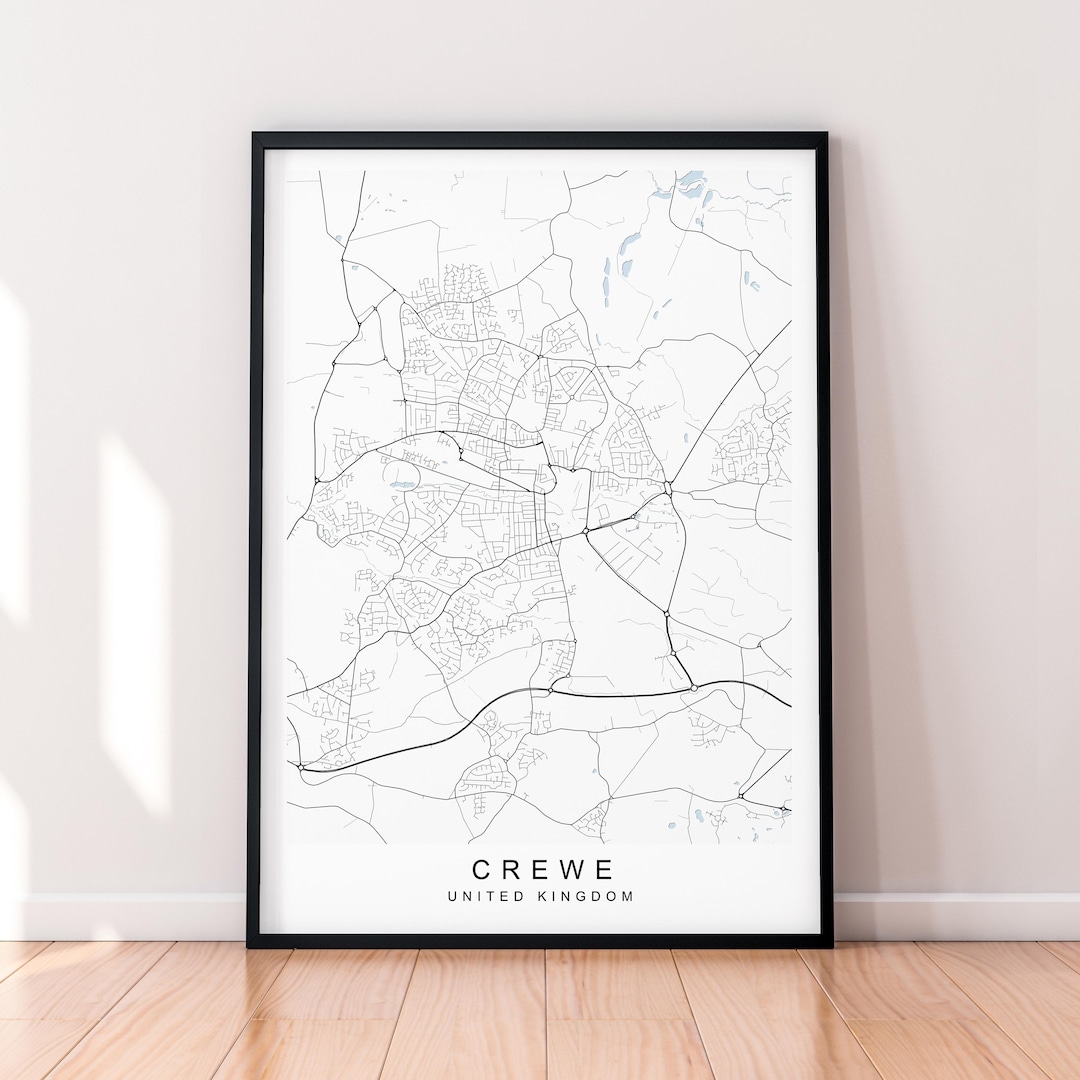 Crewe Map Print Illustration Crewe United Kingdom Map Poster Wall Art ...