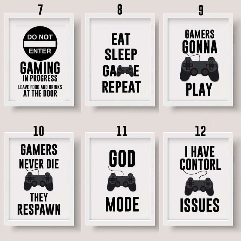 Gaming Prints Posters Kids Children Adult Gamers Bedroom Text | Etsy
